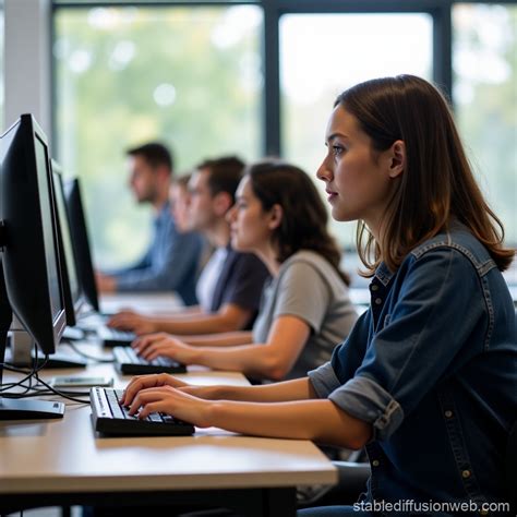 Classroom With Students On Computers Stable Diffusion Online