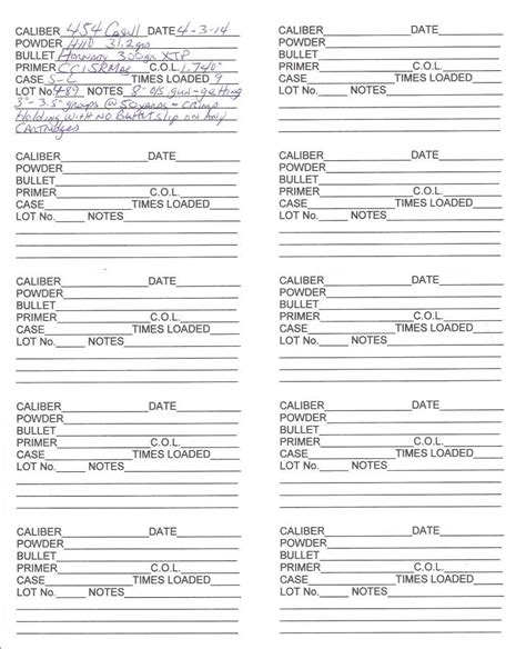 Printable Reloading Log Sheets Printable Templates