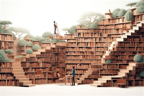 Massive Library With Bookshelves Going Up To The Ceiling Premium Ai