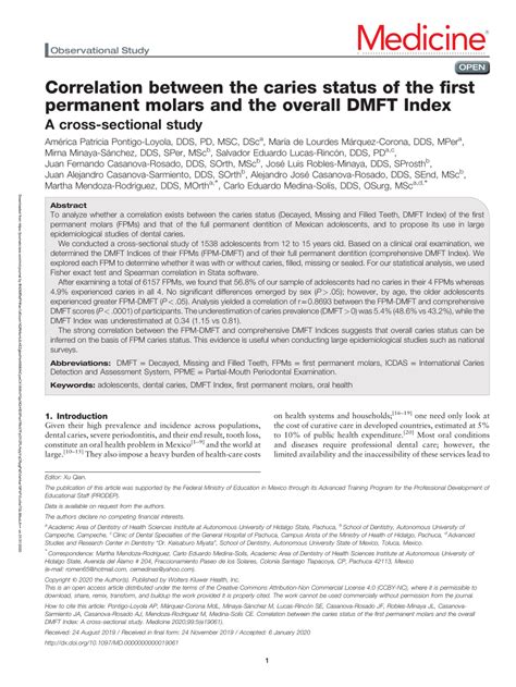 Pdf Correlation Between The Caries Status Of The First Permanent Molars And The Overall Dmft
