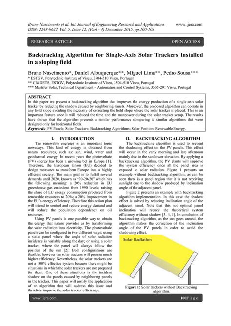 Backtracking Algorithm For Single Axis Solar Trackers Installed In A Sloping Field PDF Power