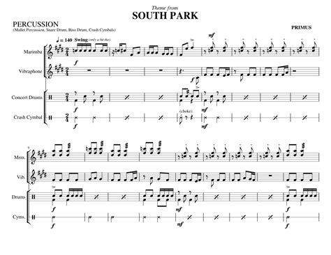 South Park Main Theme Primus For Percussion Ensemble Sheet Music