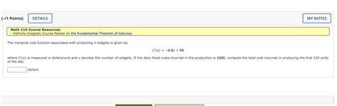 Solved Definite Integrals Course Packet On The Fundamental Chegg
