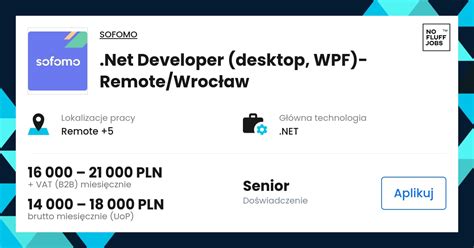 Praca Net Developer Desktop Wpf Remote Wrocław Backend Sofomo