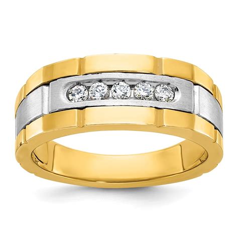 Ibgoodman 14k Two Tone Mens Polished And Grooved 5 Stone Ring Mounting