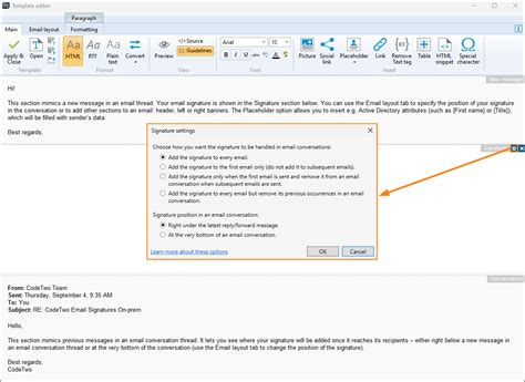 Configuration Of Rules Actions Insert Signature Codetwo Email Signatures On Prem Users Manual