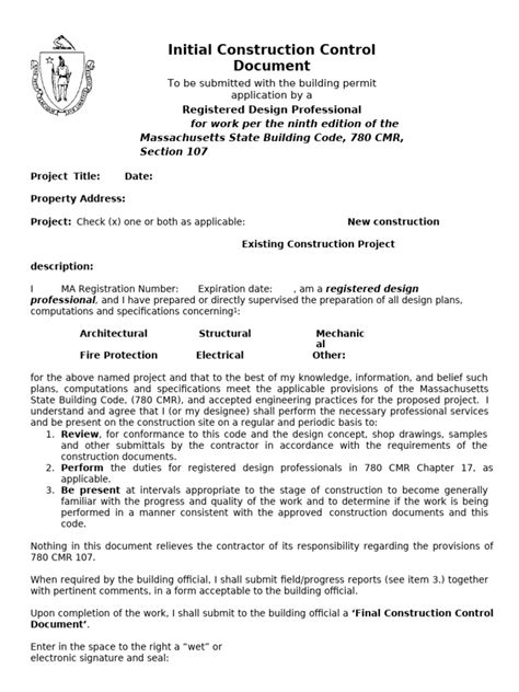 Massachusetts Initial Construction Control Pdf Specification