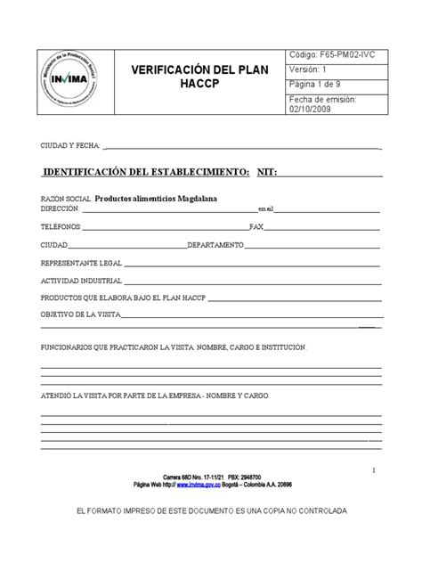 Anexo 2 Acta De Verificacion Haccp Pdf Análisis De Riesgo Y