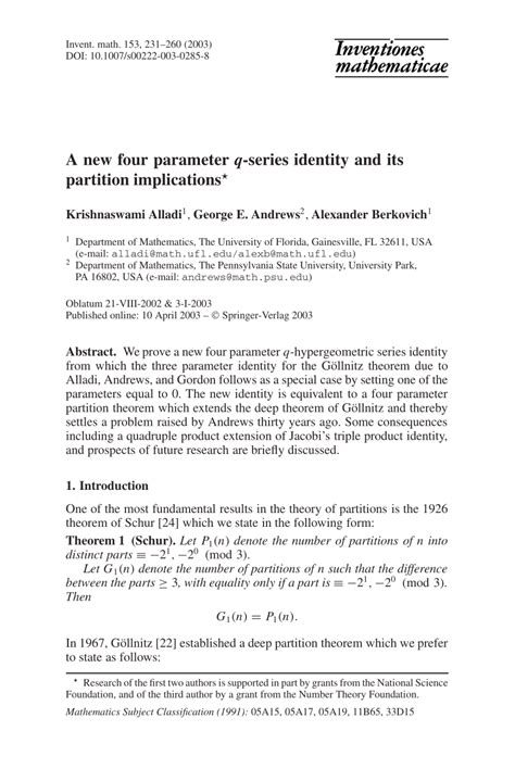 Pdf A Four Parameter Generalization Of Göllnitzs Big Partition Theorem