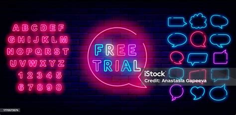 무료 평가판 네온 엠블럼 다채로운 손글씨 텍스트 말풍선 프레임 세트 반짝이는 분홍색 알파벳 벡터 일러스트 레이 션 개념에 대한 스톡 벡터 아트 및 기타 이미지 Istock