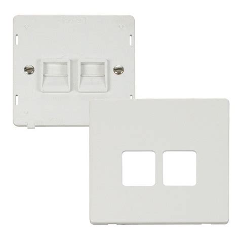 Click Definity Metal White Twin Rj11 Telephone Outlet With White Insert Ukes