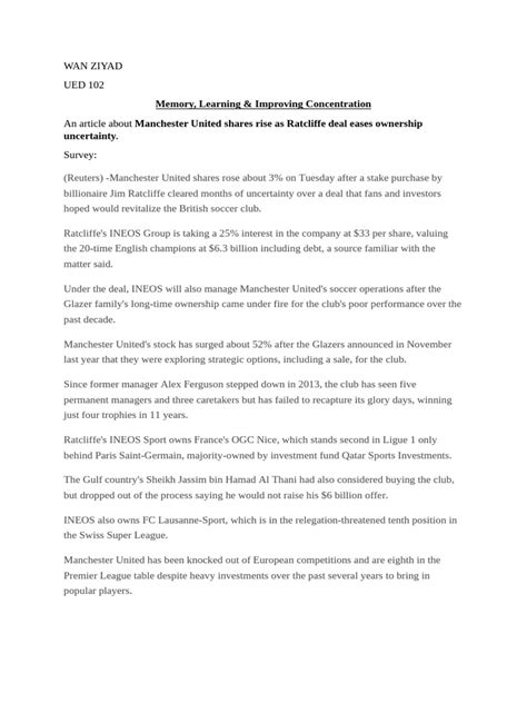 Memory Learning And Improving Concentration Pdf Manchester United F C Association Football