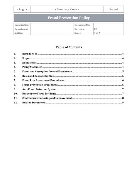 Fraud Prevention Policy Fraud Risk Assessment Procedures Template