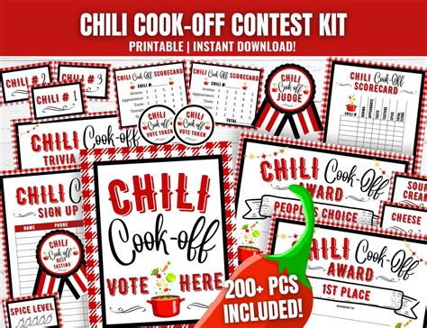 Chili Cook Off Contest Kit Printable Party Award Certificates Ballots