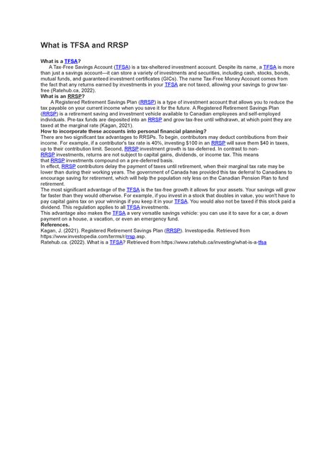 What Is Tfsa And Rrsp Weekly Discussion Question What Is Tfsa And