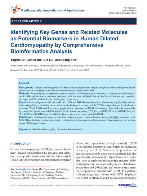 Pdf Identifying Key Genes And Related Molecules As Potential Biomarkers In Human Dilated
