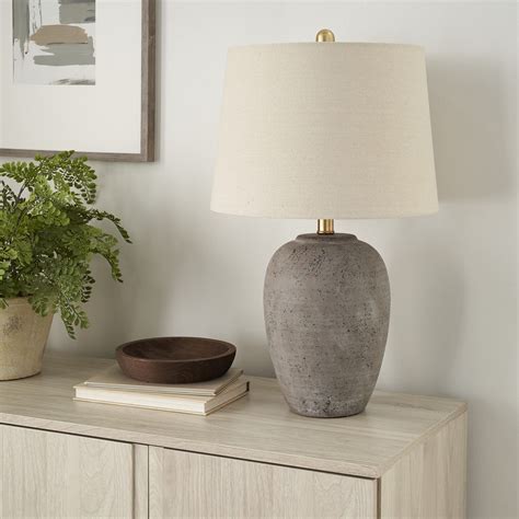 Nourison 23 Earth Brown Rustic Ceramic Jar Table Lamp For Bedroom