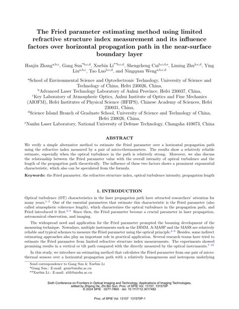 Pdf The Fried Parameter Estimating Method Using Limited Refractive Structure Index Measurement