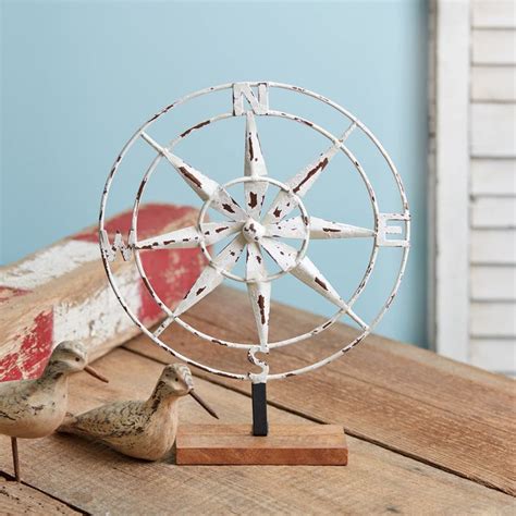 Distressed Tabletop Compass Coastal Cottage Antique Farmhouse Table Top