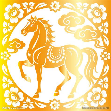 金色马剪纸马设计图背景底纹底纹边框设计图库昵图网