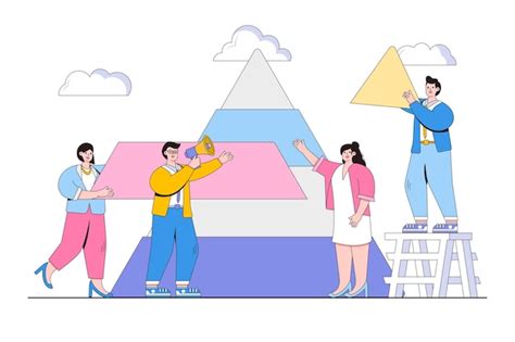 팀워크 협력 파트너십 발전 개념 비즈니스 사람들은 방문 페이지 웹 배너 인포그래픽 영웅 이미지에 대한 피라미드 최소 벡터 그림의 요소를 연결합니다 프리미엄 벡터