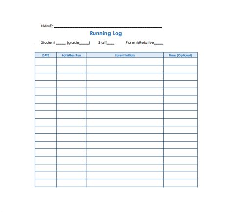 Running Log Excel Template