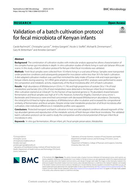 Pdf Validation Of A Batch Cultivation Protocol For Fecal Microbiota Of Kenyan Infants