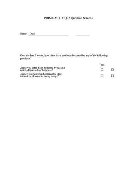 Prime Md Phq 2 Question Screening Tool Printable Pdf Download