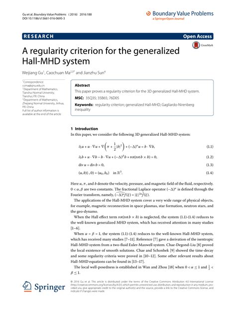 Pdf A Regularity Criterion For The Generalized Hall Mhd System