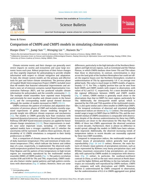 Pdf Comparison Of Cmip6 And Cmip5 Models In Simulating Climate Extremes