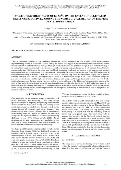 Pdf Monitoring The Impacts Of El NiÑo On The Extent Of Cultivated