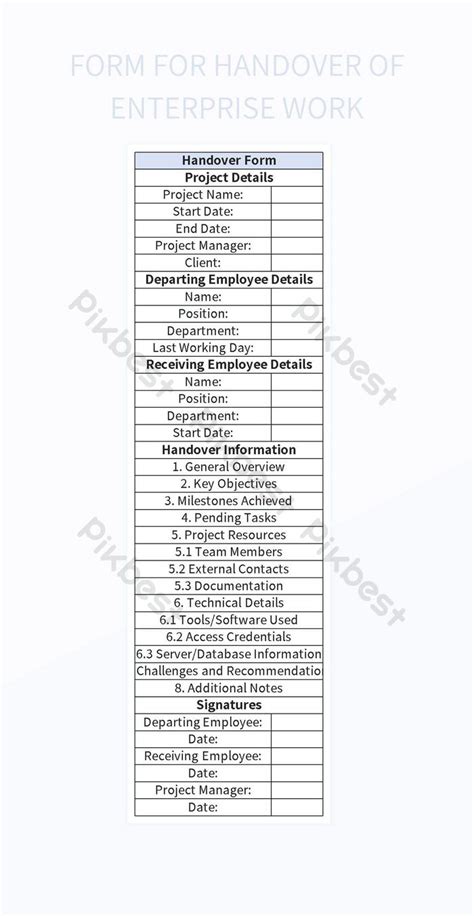 Optimizing The Handover Process For Enterprise Work Excel Template Free Download Pikbest