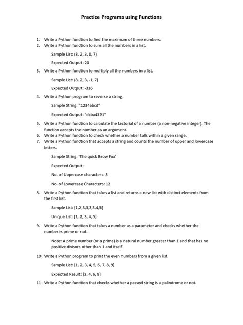 Practice Programs Functions Pdf