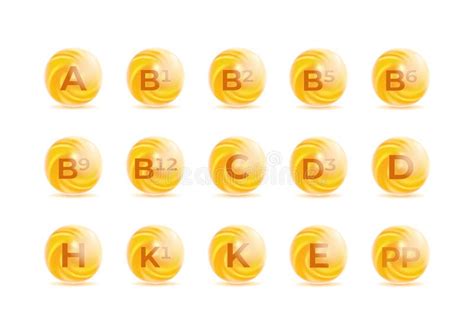 Set Of Vitamin Complex Icons Multivitamin Supplement Stock Vector