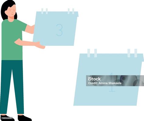 Vetores De A Menina Está Olhando Para O Calendário E Mais Imagens De A