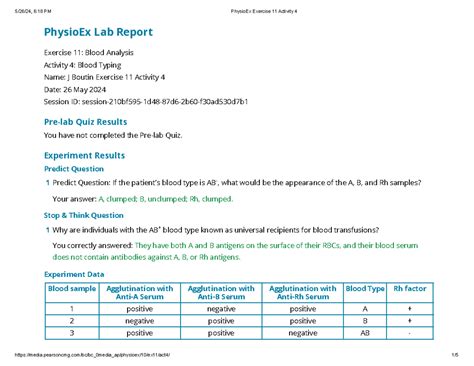 J Boutin Physio Ex Exercise 11 Activity 4 Physioex Lab Report