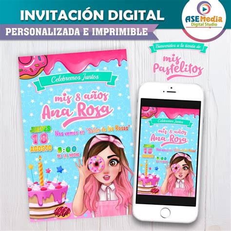 Mis Pastelitos Invitación De Cumpleaños Digital Personalizada