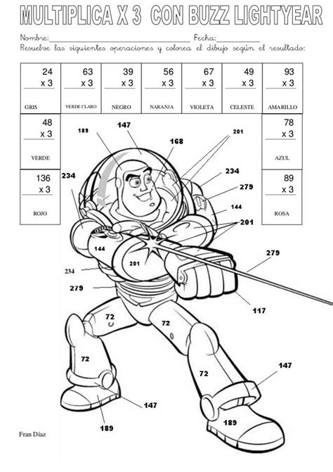 Multiplica X 3 Con Buzz Matematicas Para Colorear Actividades De