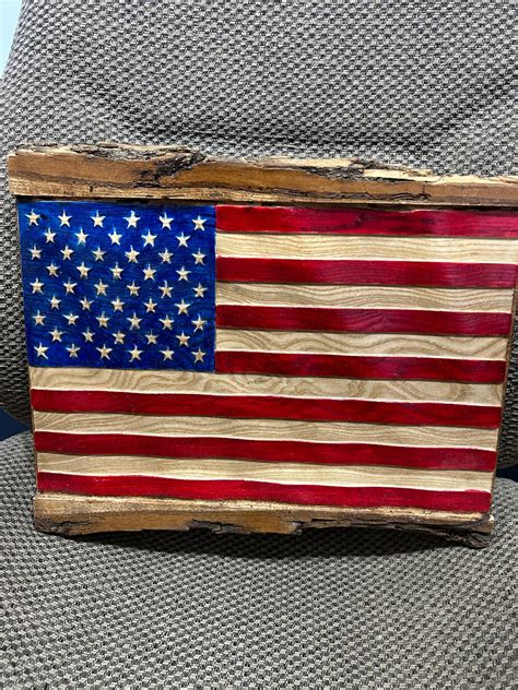 American Flag Wavey Carved Ash Stained And Varnished Etsy