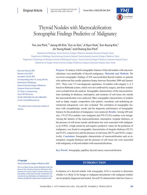 Pdf Thyroid Nodules With Macrocalcification Sonographic Findings