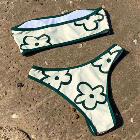 Contrast Floral Bandeau Brazilian Bikini Swimsuit Sunnybikinis