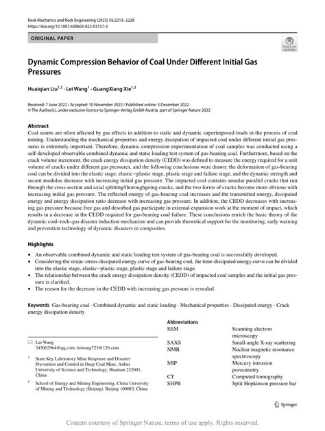 Dynamic Compression Behavior Of Coal Under Different Initial Gas Pressures