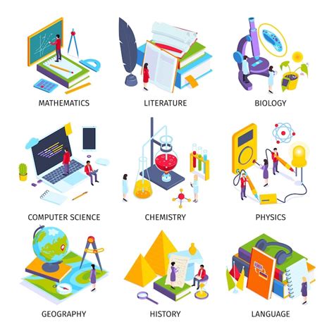 Premium Vector School Subjects Isometric Set With Physics Lab