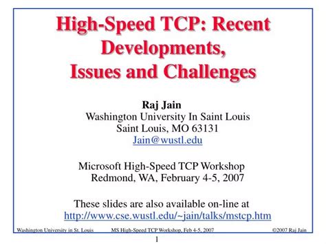 ppt high speed tcp recent developments issues and challenges
