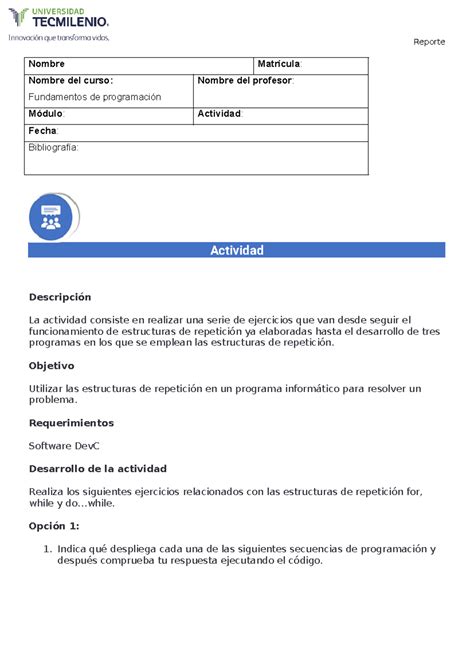 Actividad 3 Progrmacion Nombre Matrícula Nombre Del Curso Fundamentos De Programación Nombre