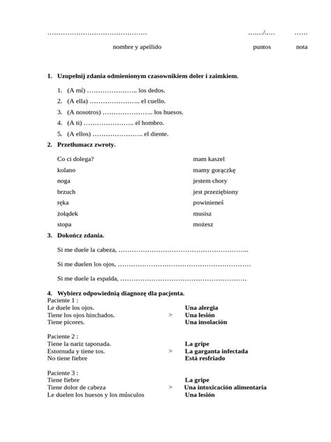 Kartkówka Descubre 2 Unidad 3 Czesci Ciała Doler Pdf