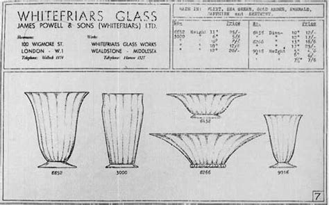 Whitefriars 1940 British Glass Catalogue Page 7 Glass Encyclopaedia