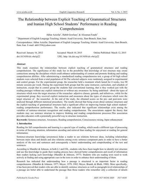 Pdf The Relationship Between Explicit Teaching Of Grammatical
