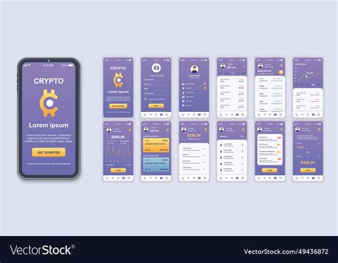 Crypto Mobile App Interface Screens Template Set Vector Image