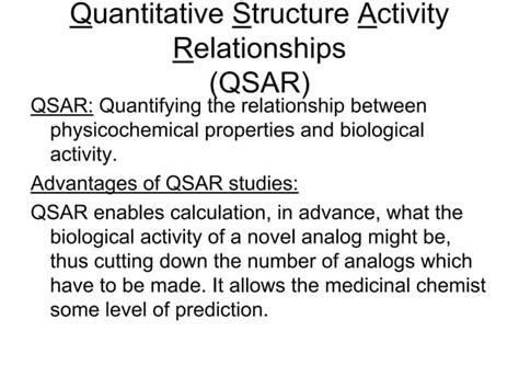 Qsar Quantitative Structural Activity Relationship Ppt